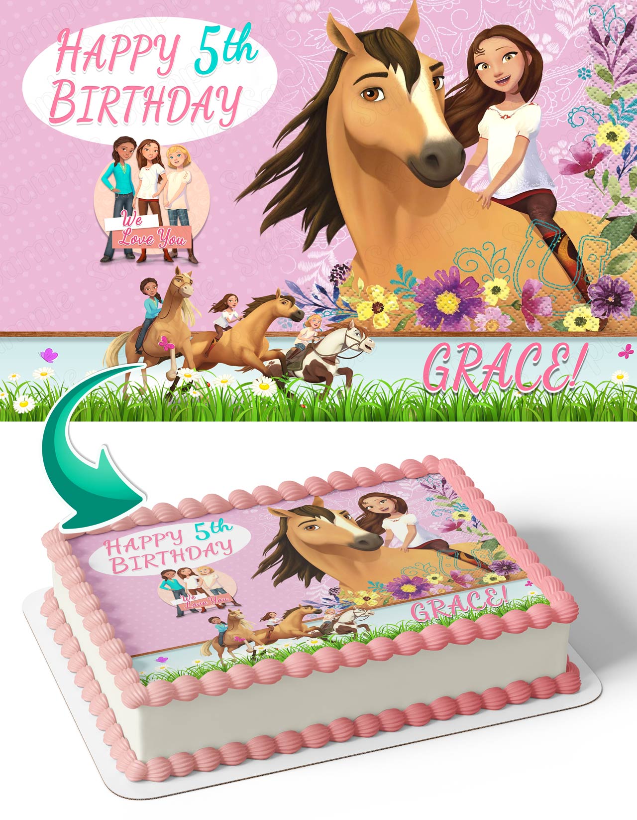 Spirit Riding Free Pink Floral Edible Cake Toppers – Ediblecaketopper