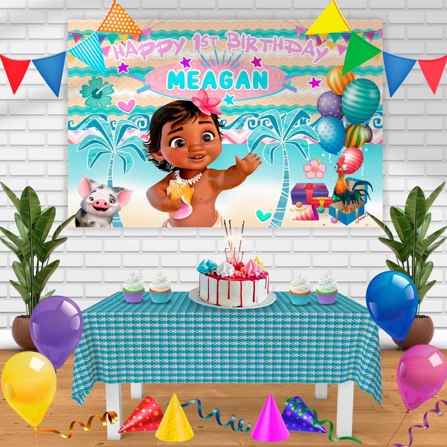 Baby Moana Bm Birthday Banner Personalized Party Backdrop Decoration – Ediblecaketopper
