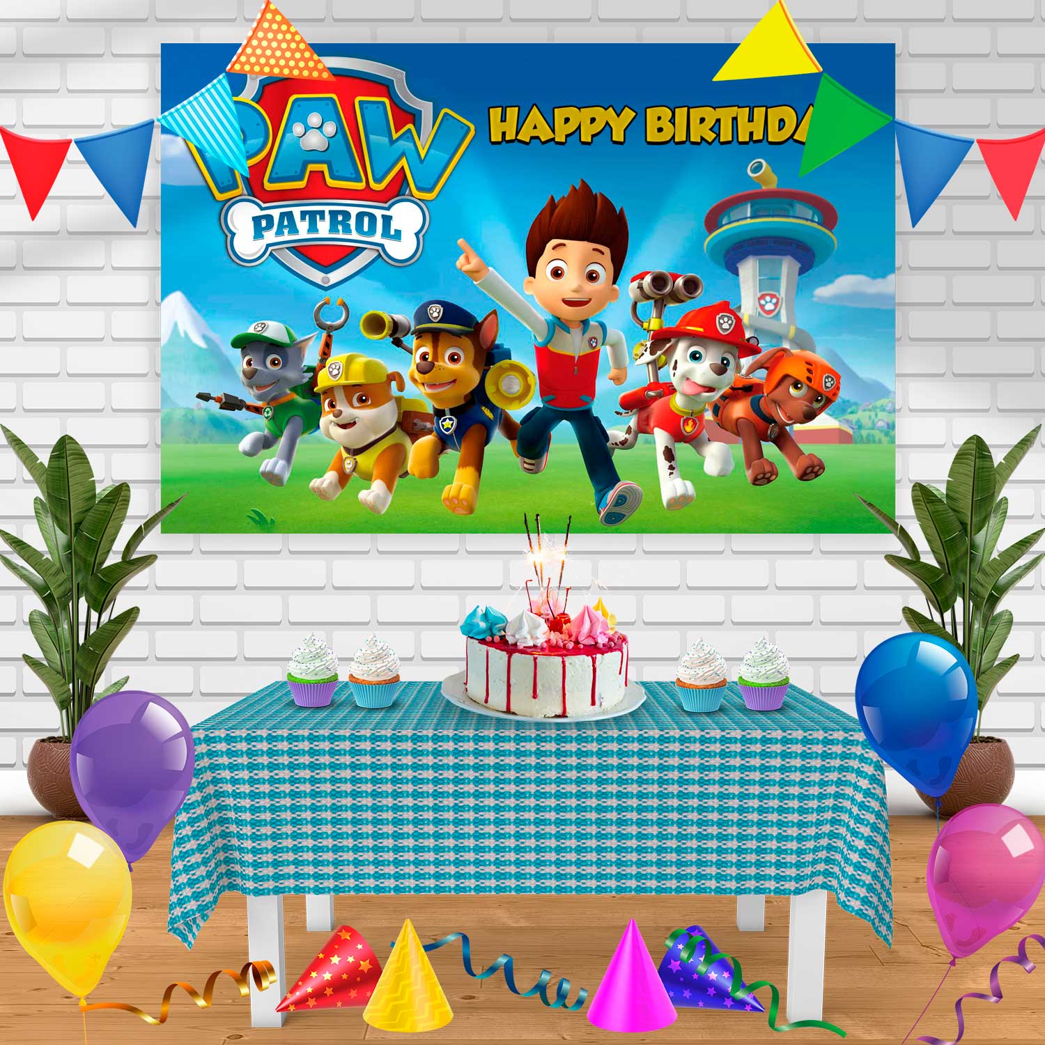 paw patrol 2 Birthday Banner Personalized Party Backdrop Decoration ...