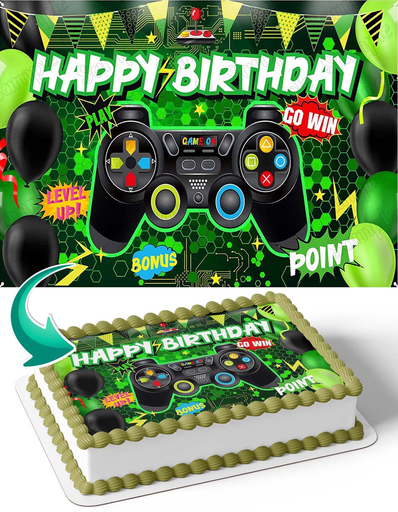 GameOn Gamer Nintendo Playstation Xbox Green Edible Cake Toppers – Ediblecaketopper
