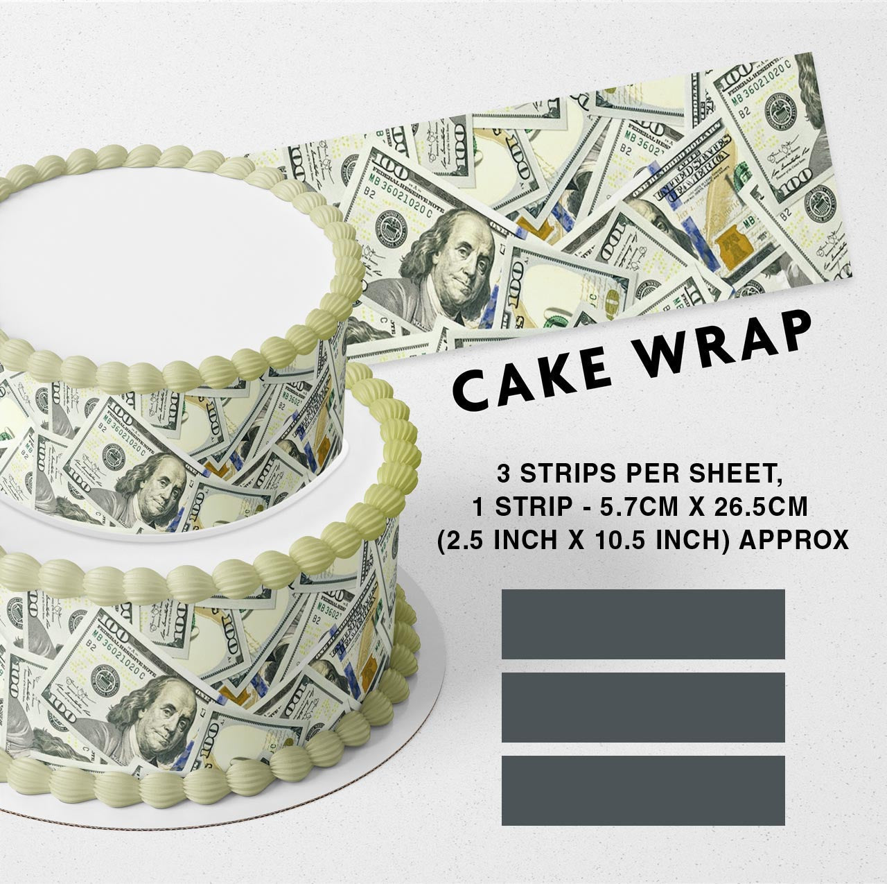 100 Dollar Bill Strips Edible Cake Toppers Cake Wraps – Ediblecaketopper