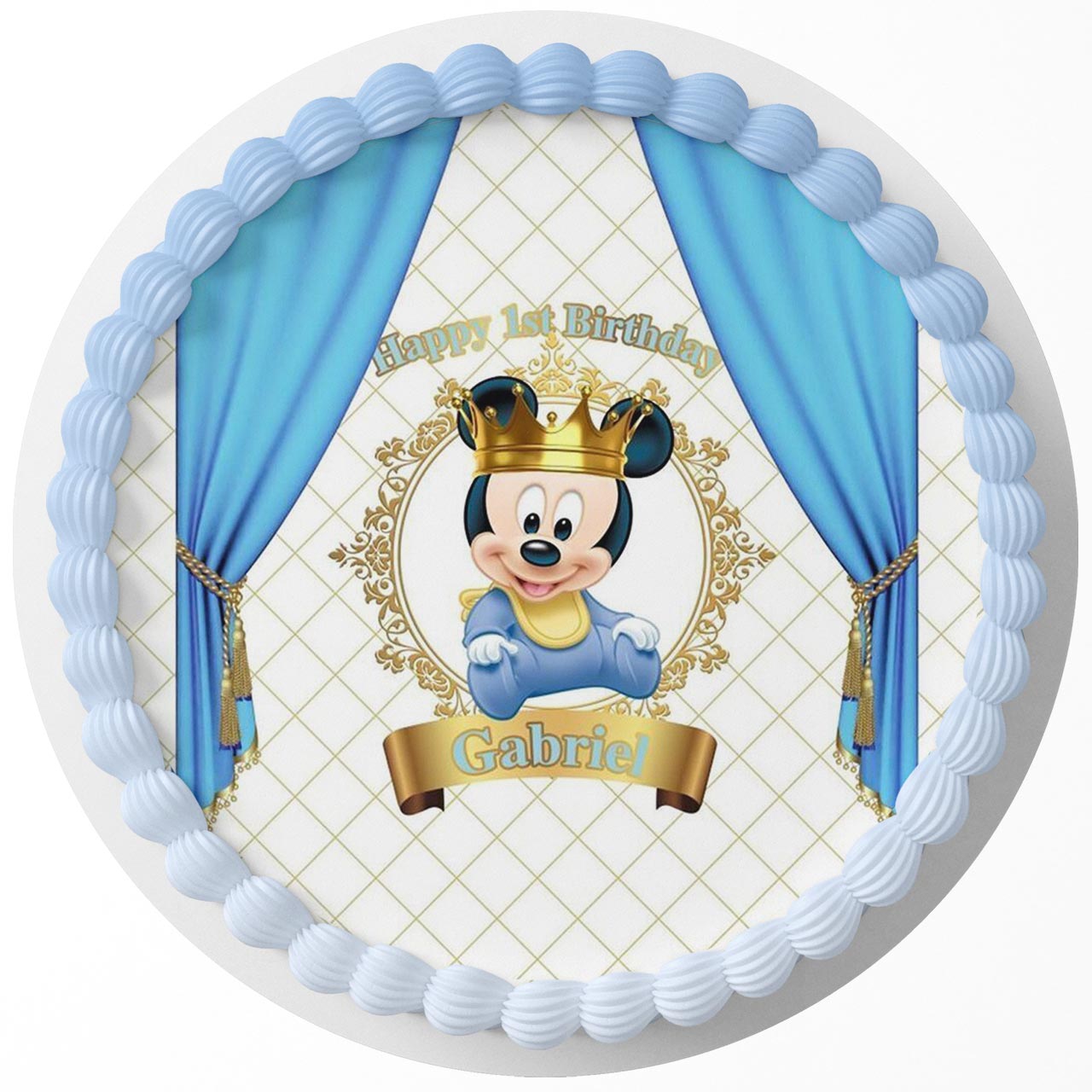 Baby Mickey Mouse Baby Shower Royal Edible Cake Toppers Round ...
