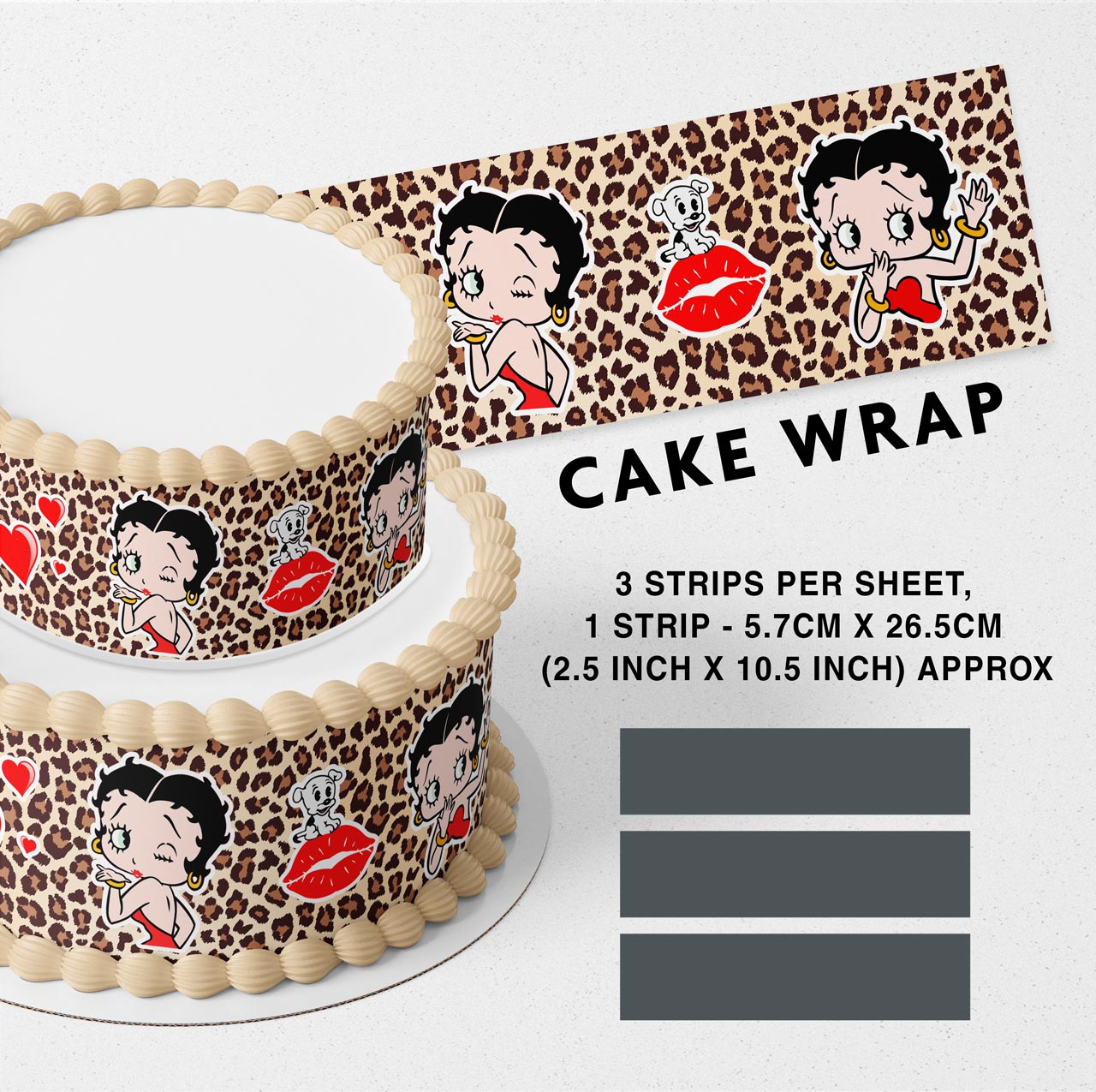 Betty Boop Leopard Print Strips Edible Cake Toppers Cake Wraps ...