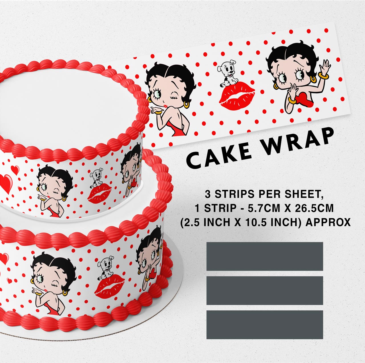 Betty Boop Red Dots Strips Edible Cake Toppers Cake Wraps – Edible Cake ...