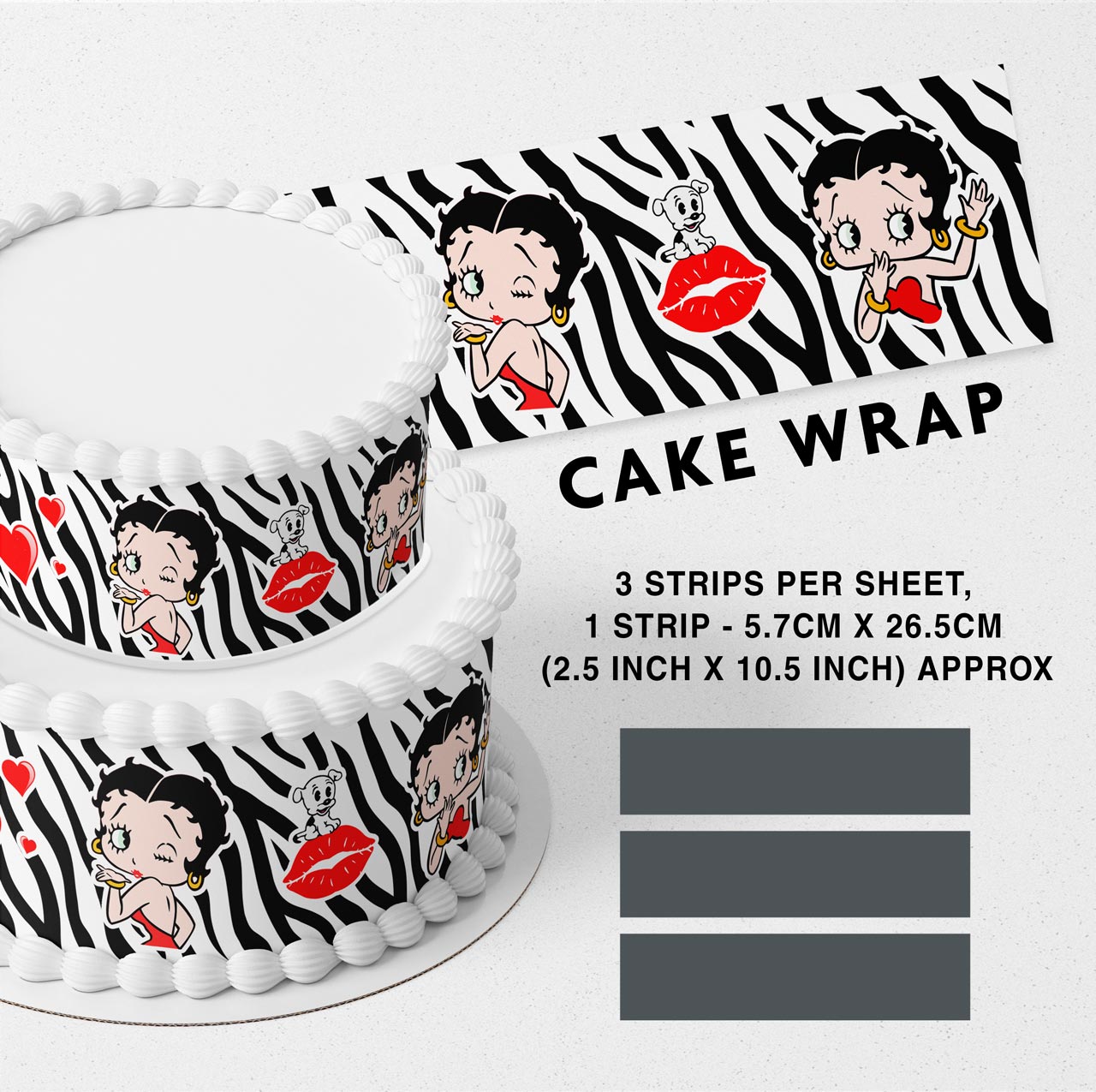 Betty Boop Zebra Print Strips Edible Cake Toppers Cake Wraps ...