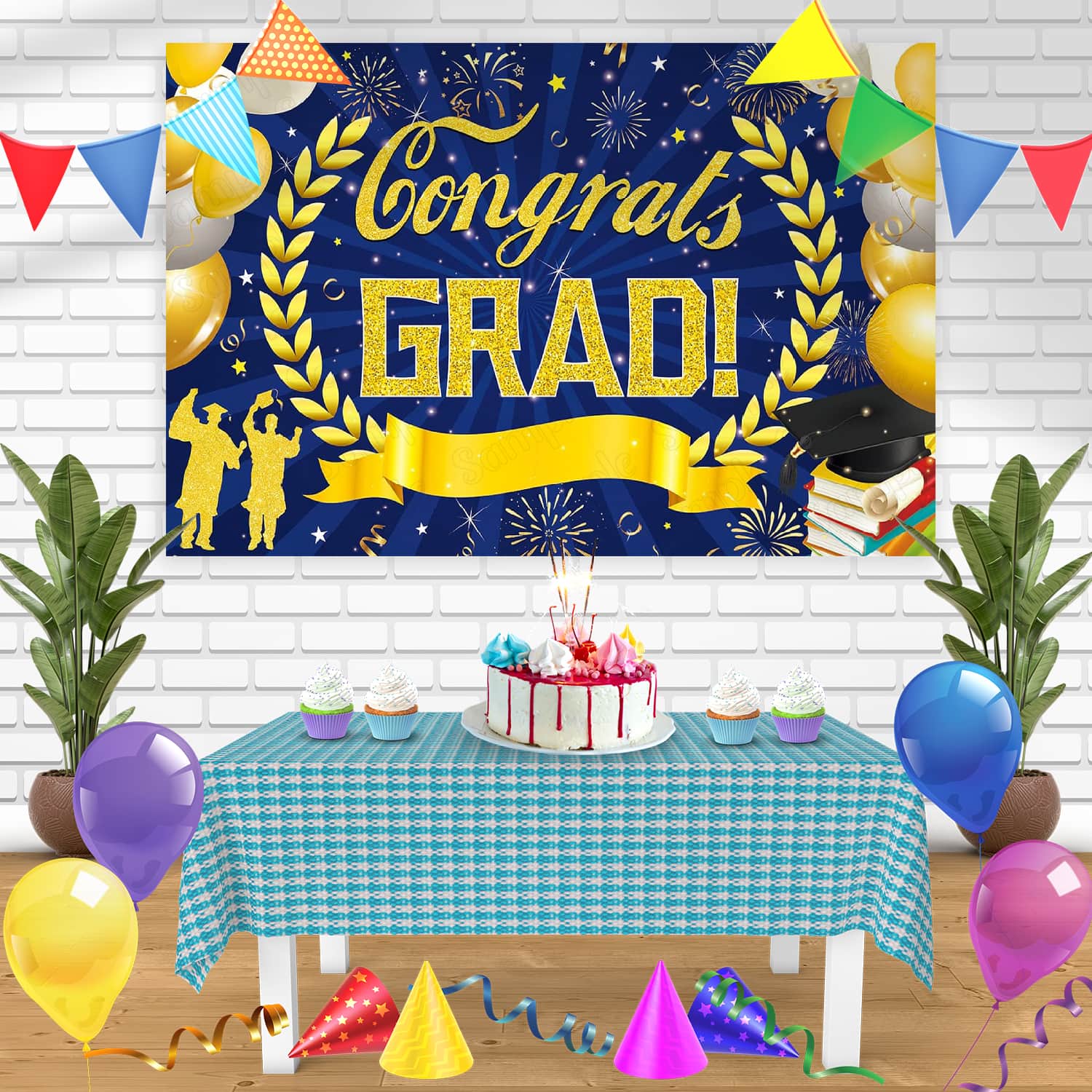 Blue Gold Graduation Congrats Grad Books BCG Bn Birthday Banner Person ...