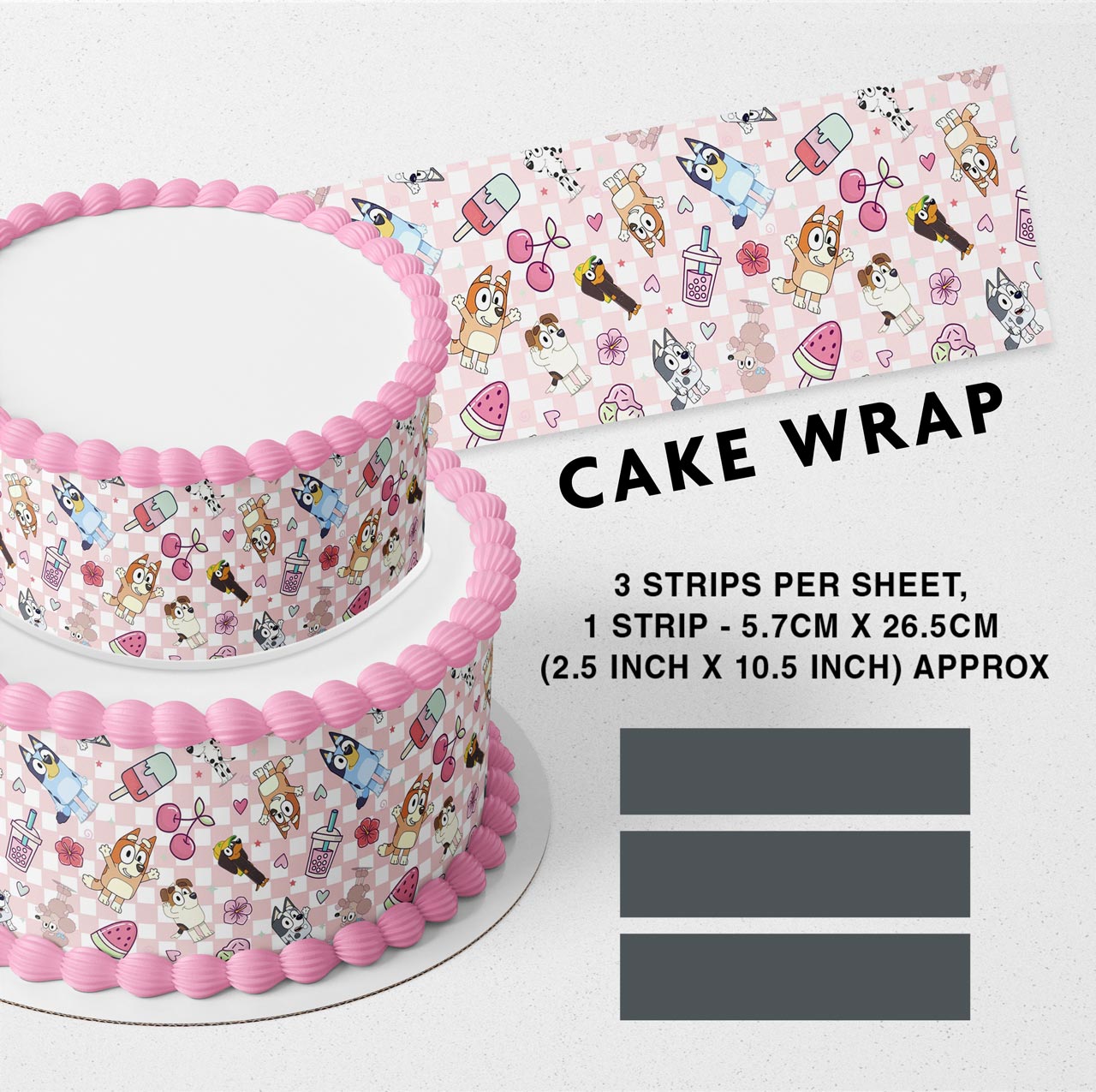 Bluey Pink Girls Strips Edible Cake Toppers Cake Wraps – Ediblecaketopper