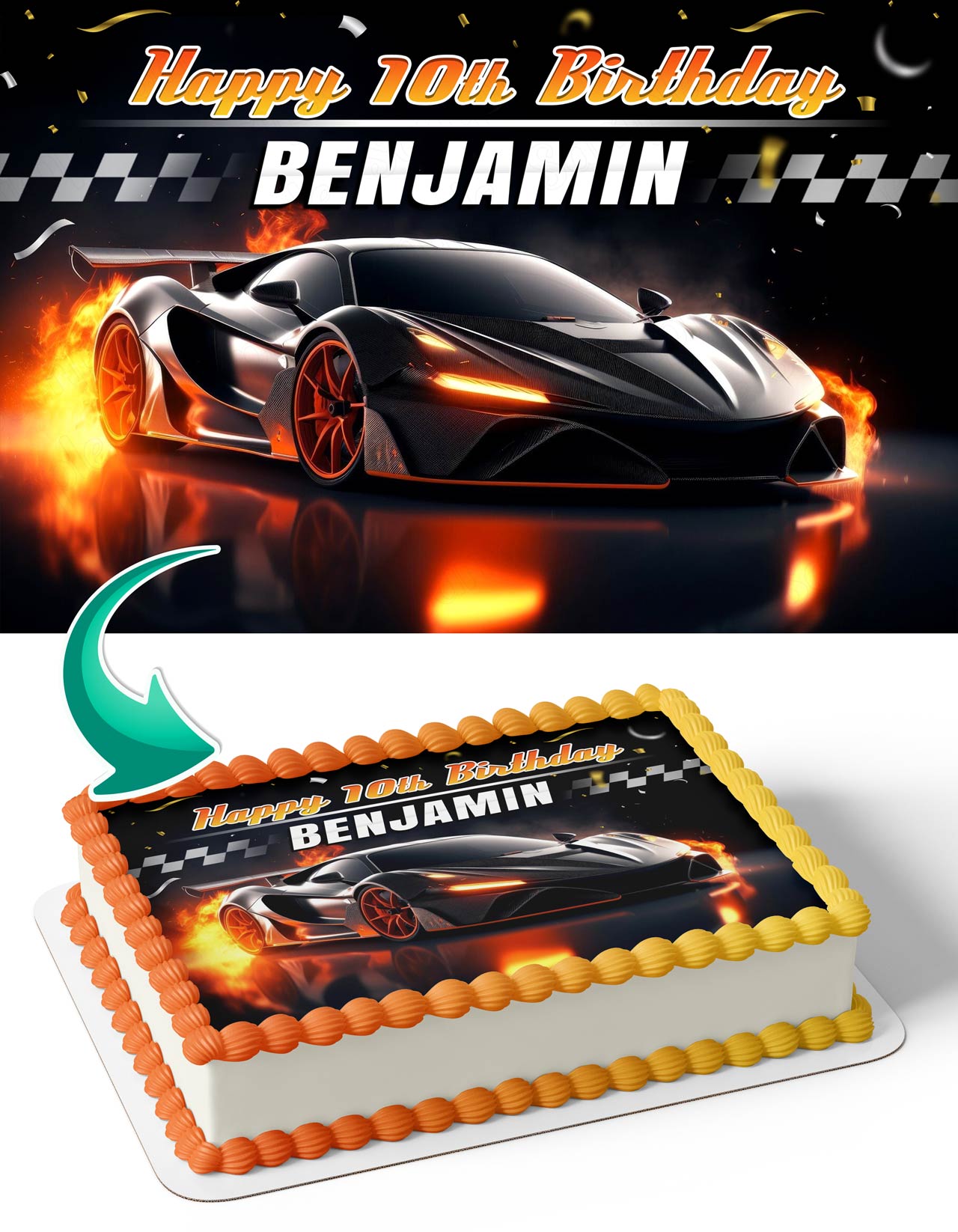Ferrari Orange Black Supercar Edible Cake Toppers – Ediblecaketopper