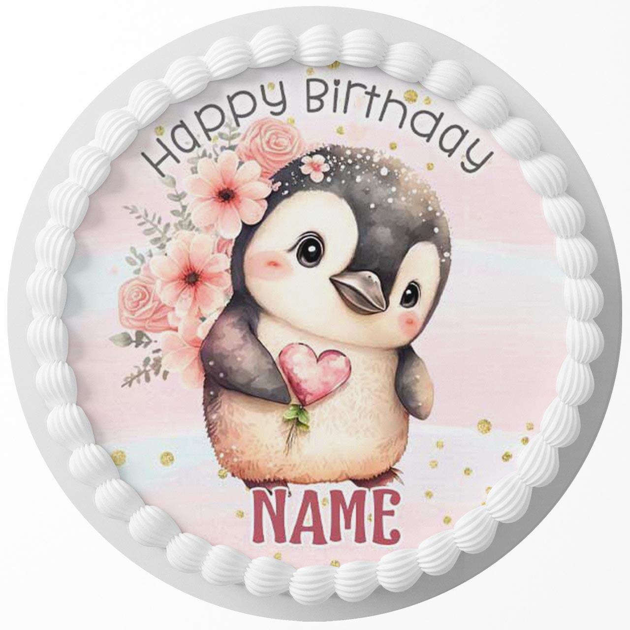 Floral Penguin Edible Cake Toppers Round – Ediblecaketopper