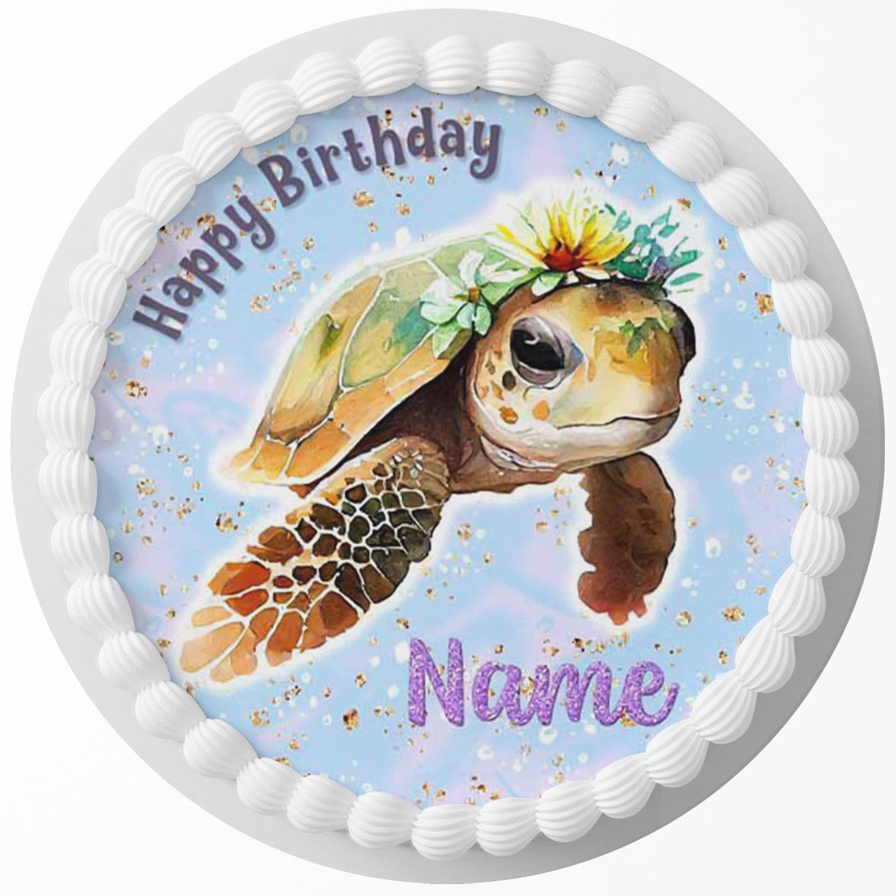 Floral Sea Turtle Edible Cake Toppers Round – Ediblecaketopper