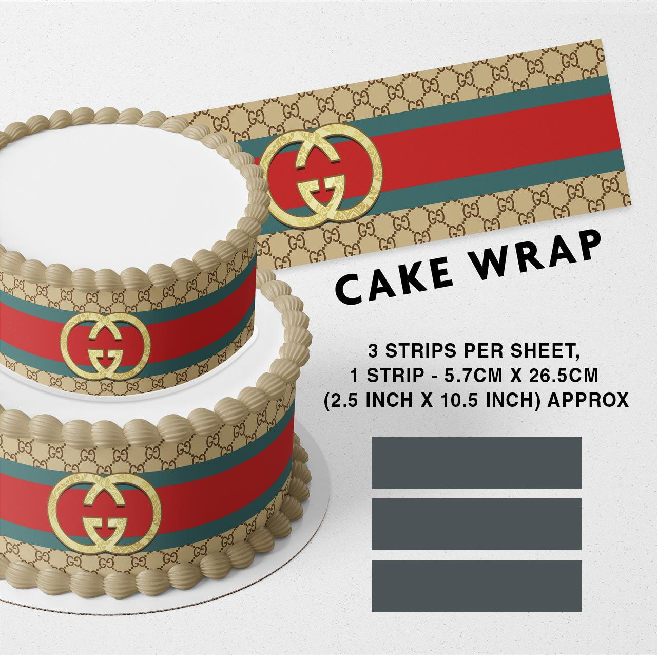 Gucci Red Green OG Logo GG Belt Strips Edible Cake Toppers Cake Wraps ...