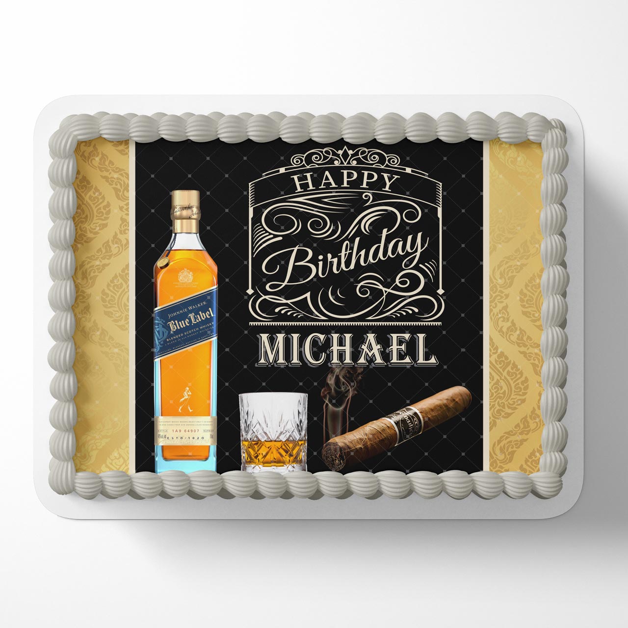 Johnnie Walker Blue Label Whisky Cigar Vintage Dude Edible Cake Toppers ...