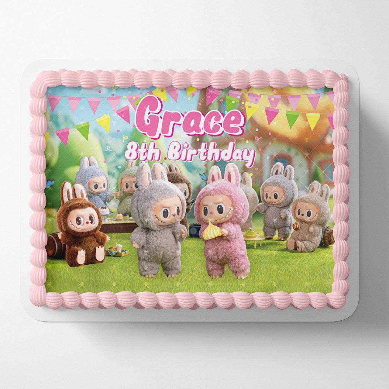 Labubu Exciting Macaroon PNK Edible Cake Toppers – Ediblecaketopper