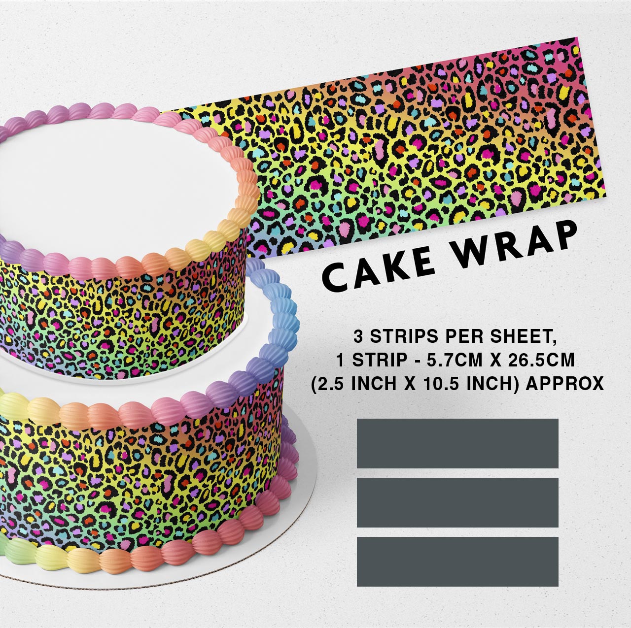 Leopard Cheetah Print Pattern Rainbow Strips Edible Cake Toppers Cake ...