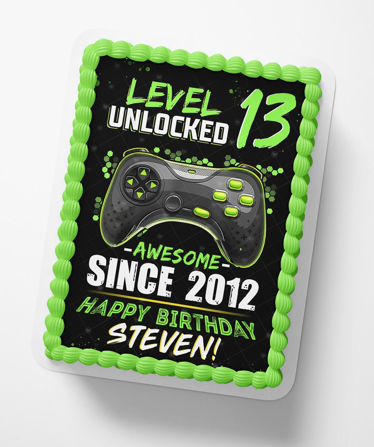 Level Unlocked Gaming Awesome Green Gamer Edible Cake Toppers ...