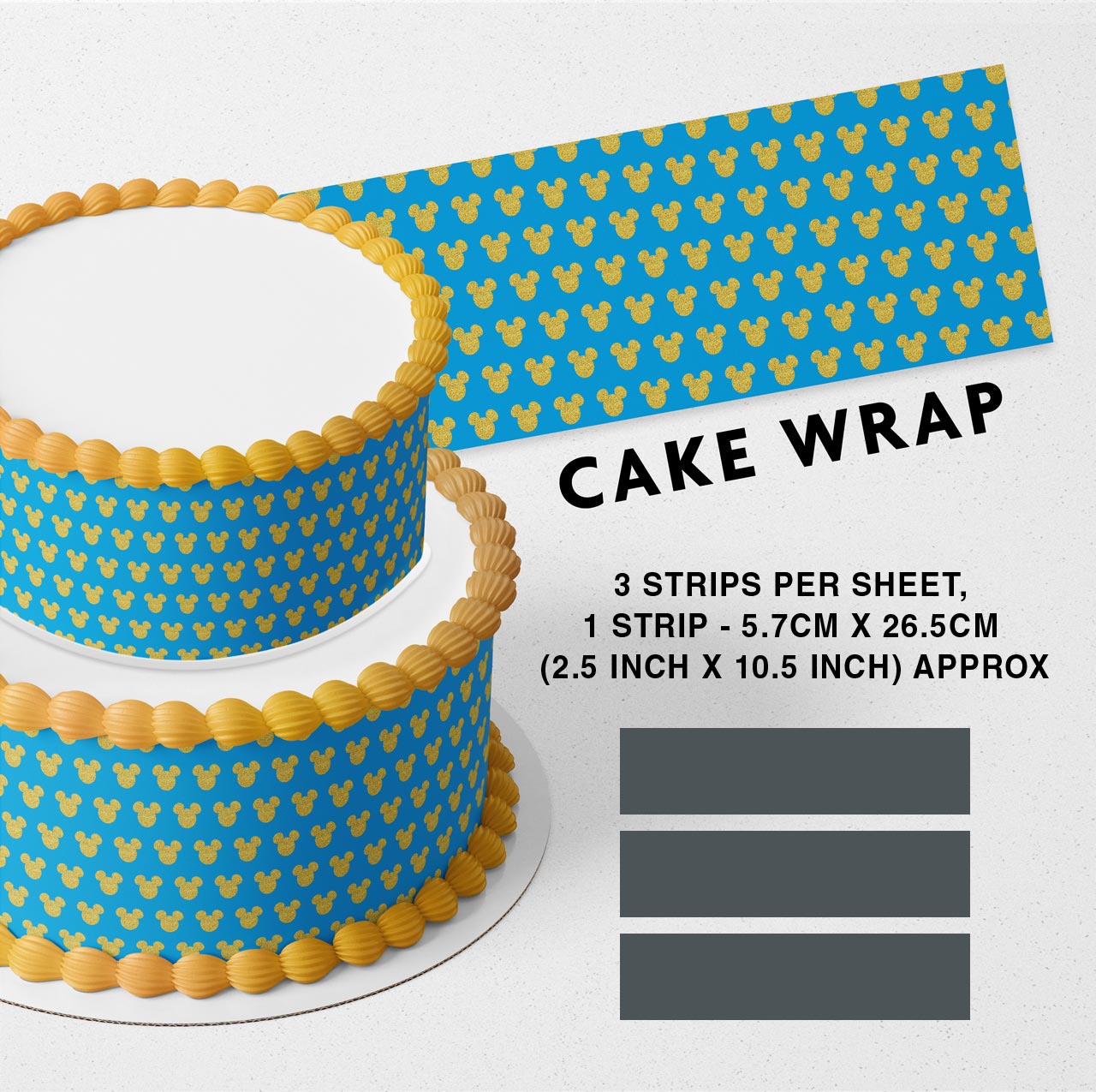 Mickey Minnie Mouse Blue Gold Pattern Strips Edible Cake Toppers Cake ...