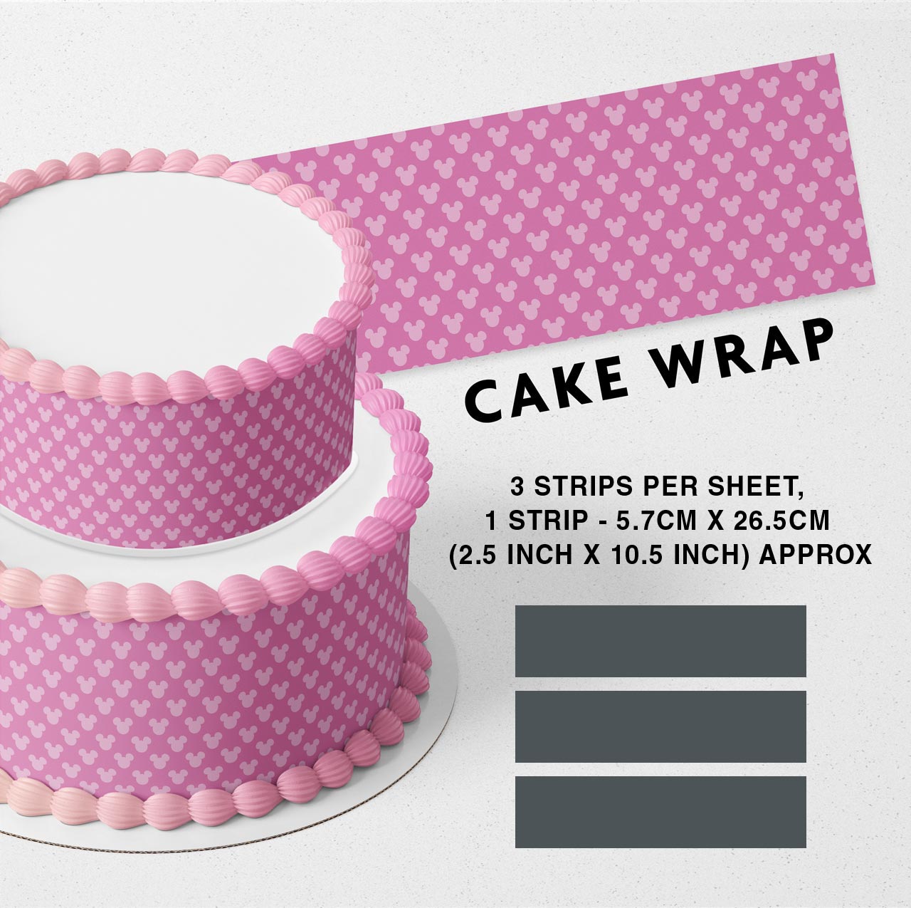 Mickey Minnie Mouse Pink Pattern Strips Edible Cake Toppers Cake Wraps ...