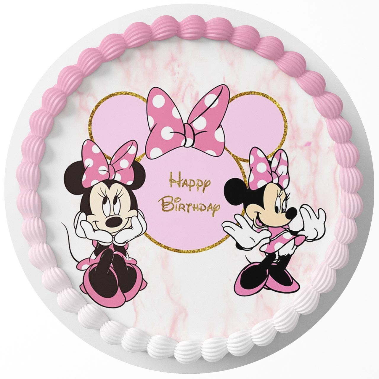 Minnie Mouse Pink Gold Edible Cake Toppers Round – Ediblecaketopper
