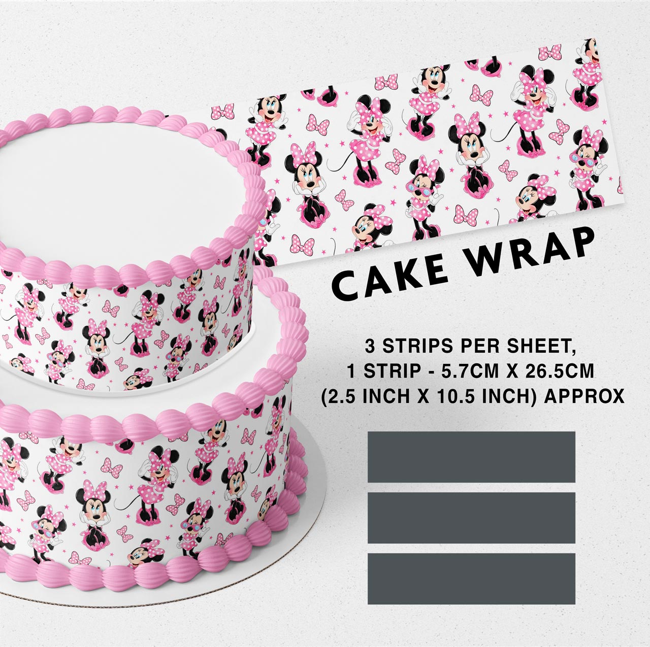 Minnie Mouse Strips Edible Cake Toppers Cake Wraps – Ediblecaketopper