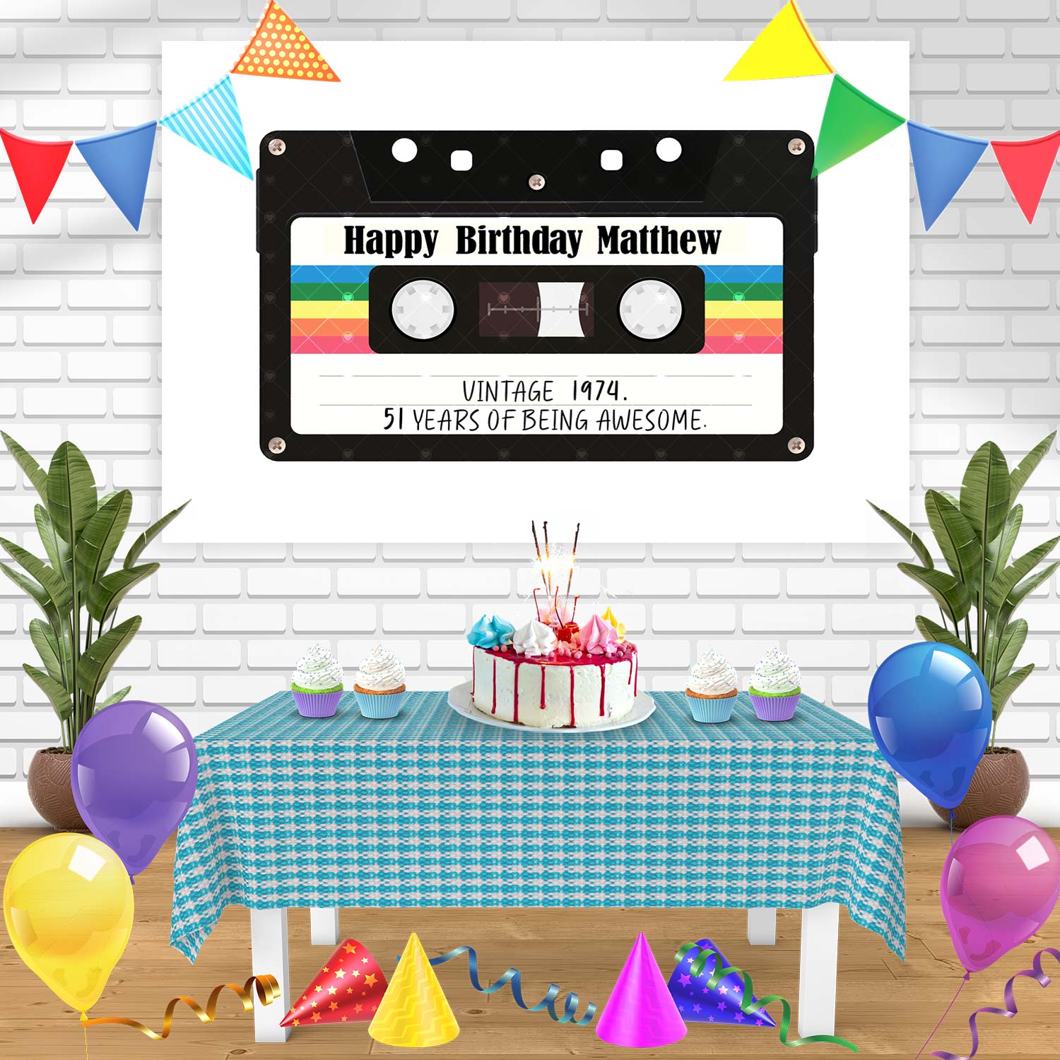 Retro Vintage Cassette Tape Birthday Banner Personalized Party Backdro ...