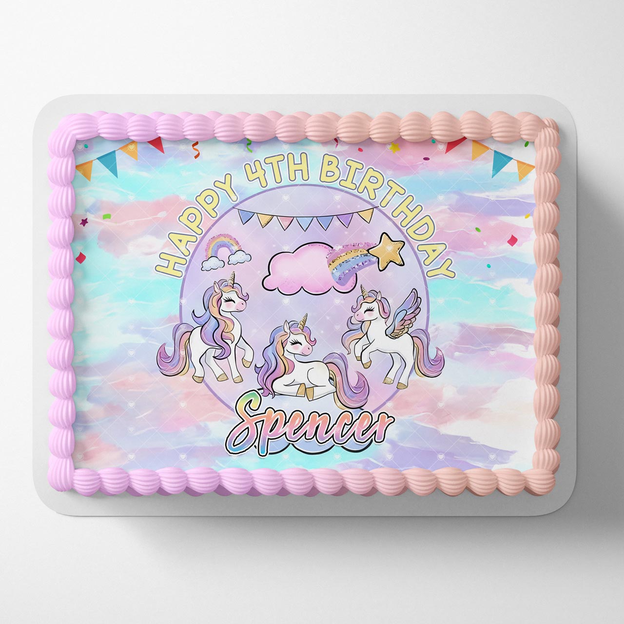 Stylish Rainbow Unicorn Purple Clouds Edible Cake Toppers ...