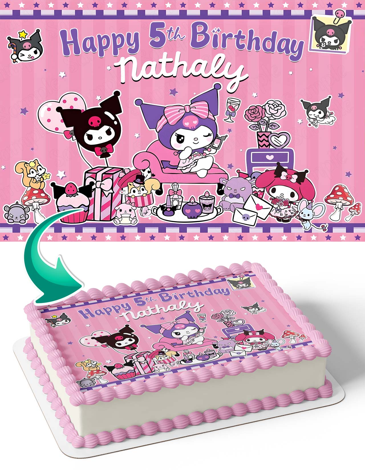 The Kuromi My Melody Hello Kitty Sanrio Purple Stars PPB Edible Cake ...