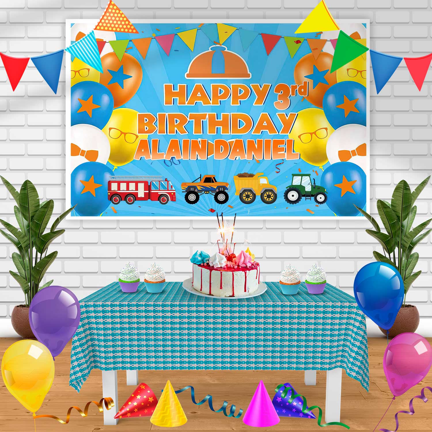 Blippi B Birthday Banner Personalized Party Backdrop Decoration ...