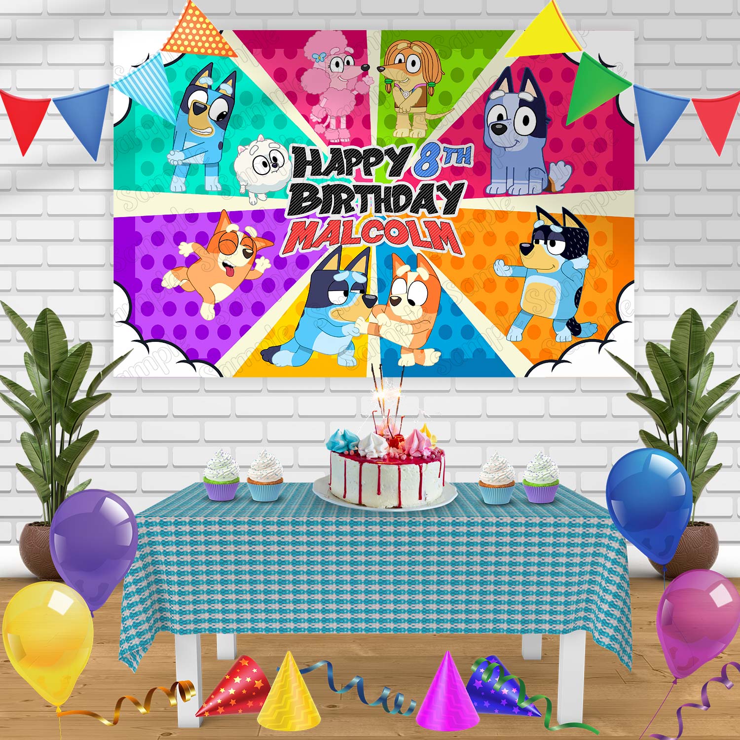 Bluey Bingo Color Kids Birthday Banner Personalized Party Backdrop Dec ...