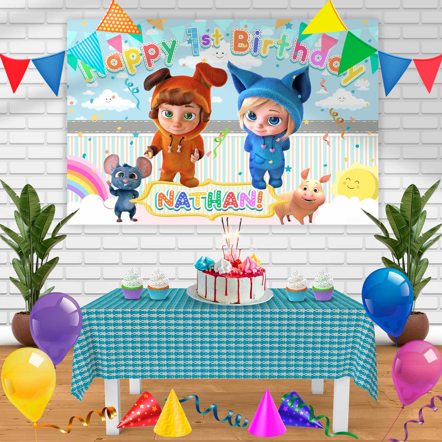 Cartoon Dave And Ava Birthday Banner Personalized Party Backdrop Decor ...