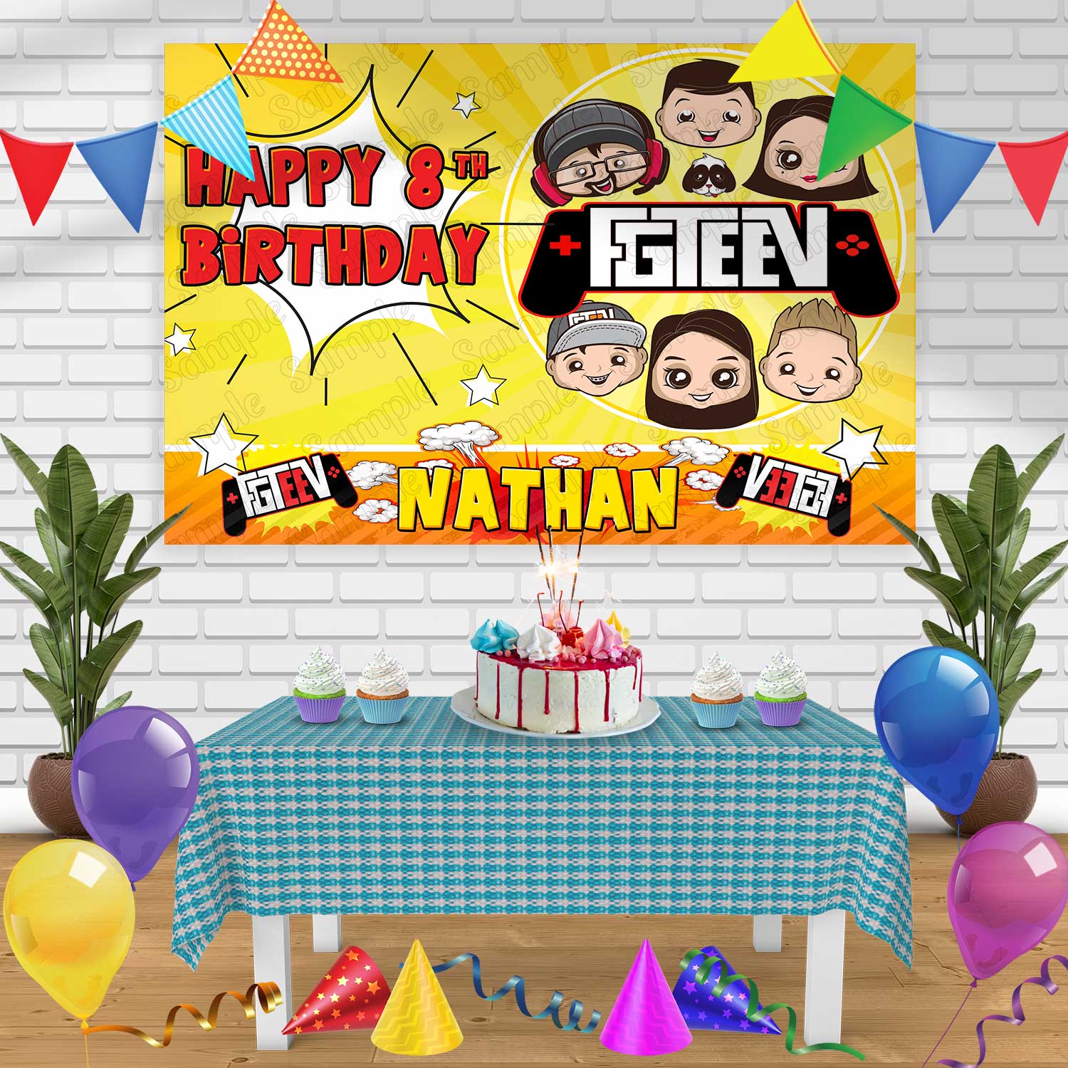FGTeeV 2 Birthday Banner Personalized Party Backdrop Decoration ...