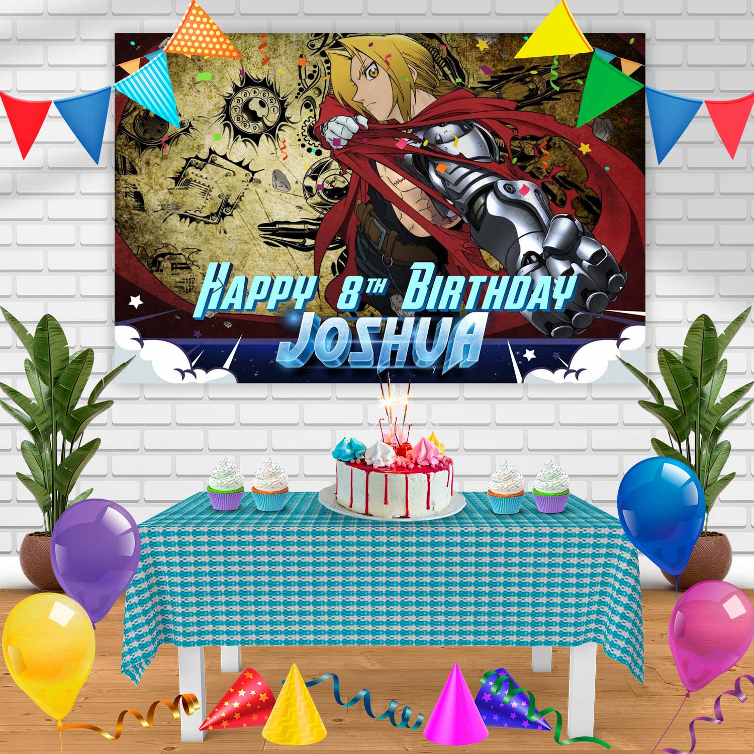 Fullmetal Alchemist Brotherhood Birthday Banner Personalized Party Bac ...