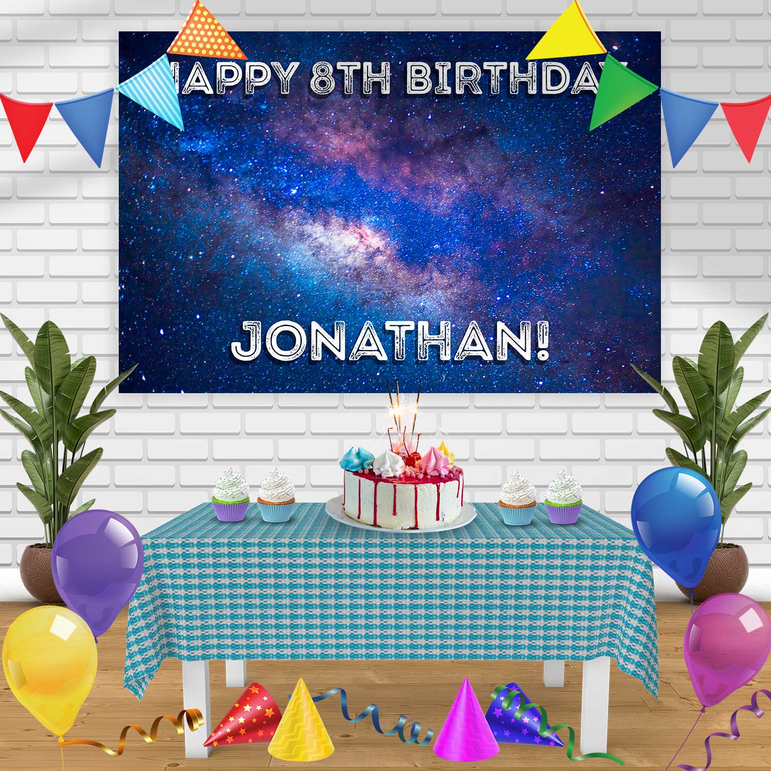 Galaxy Space Birthday Banner Personalized Party Backdrop Decoration ...