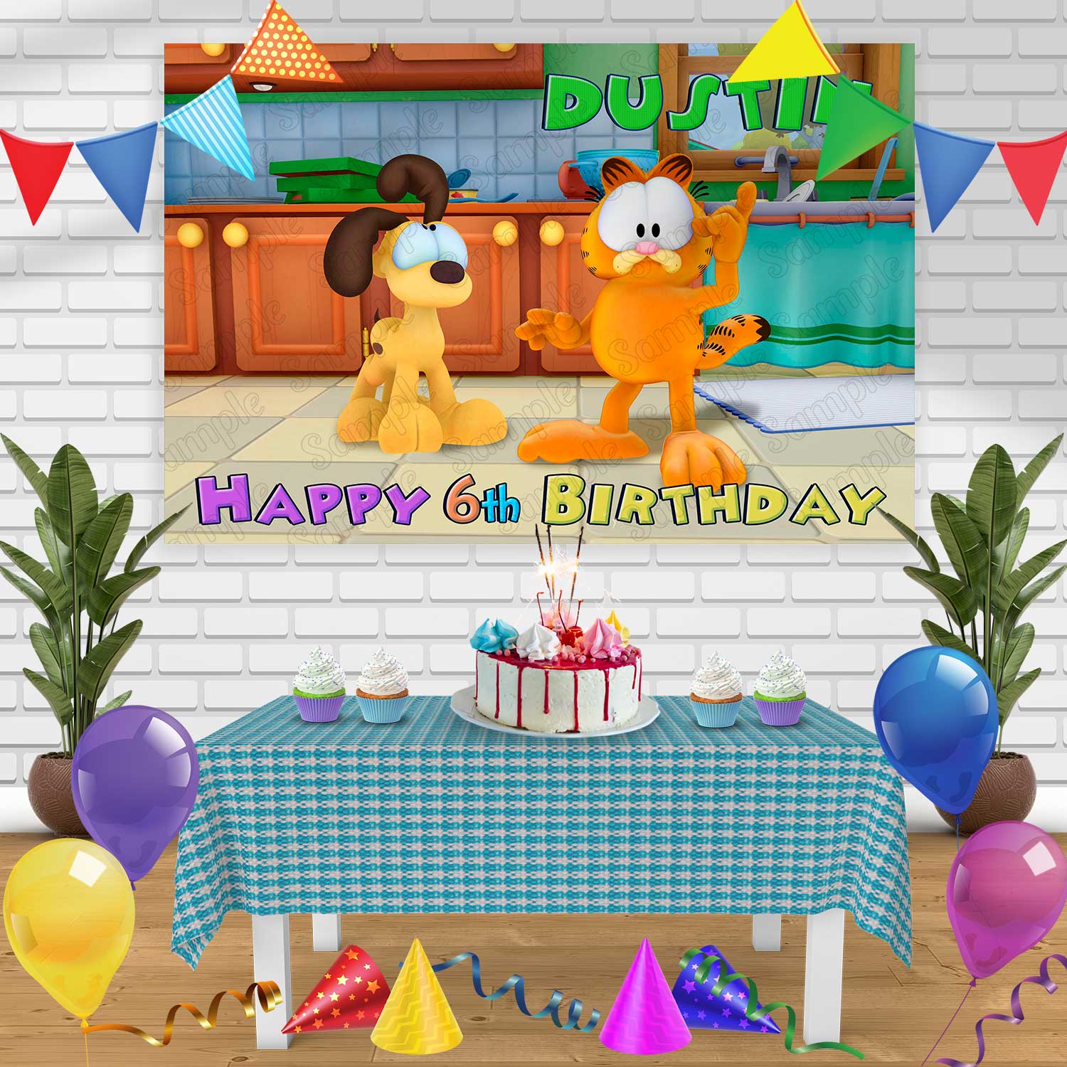 Garfield Birthday Banner Personalized Party Backdrop Decoration ...