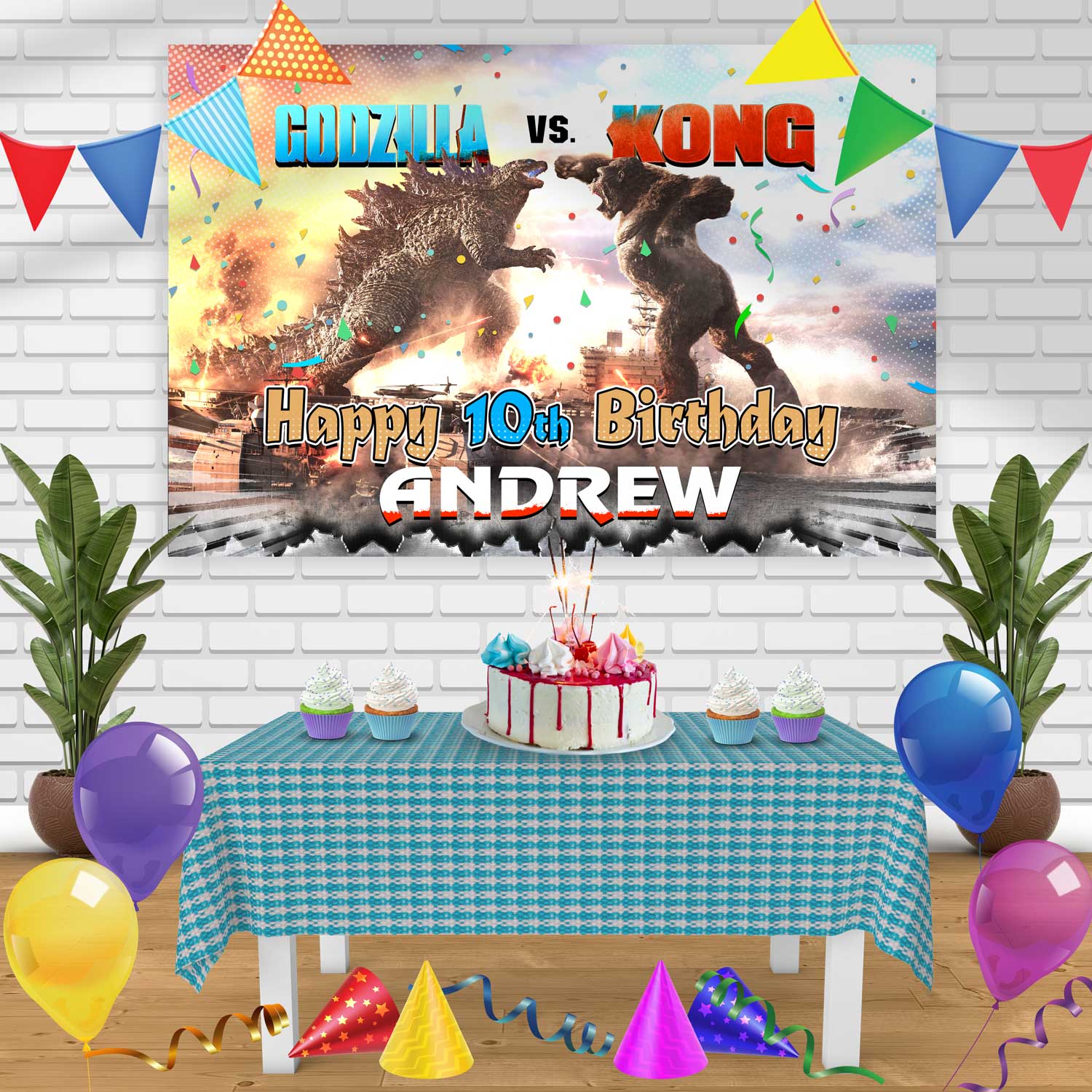 Godzilla vs Birthday Banner Personalized Party Backdrop Decoration ...