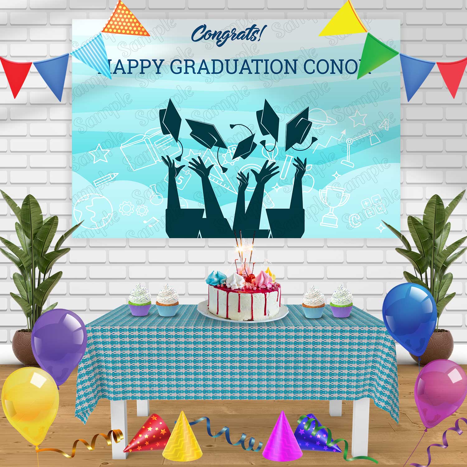 Graduation Birthday Banner Personalized Party Backdrop Decoration ...