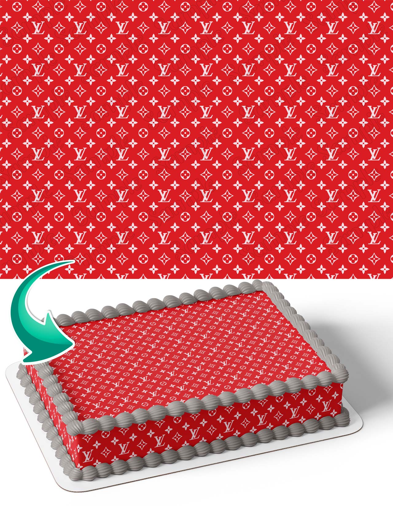Louis Vuitton Red White Supreme Wrap Edible Cake Toppers – Ediblecaketopper