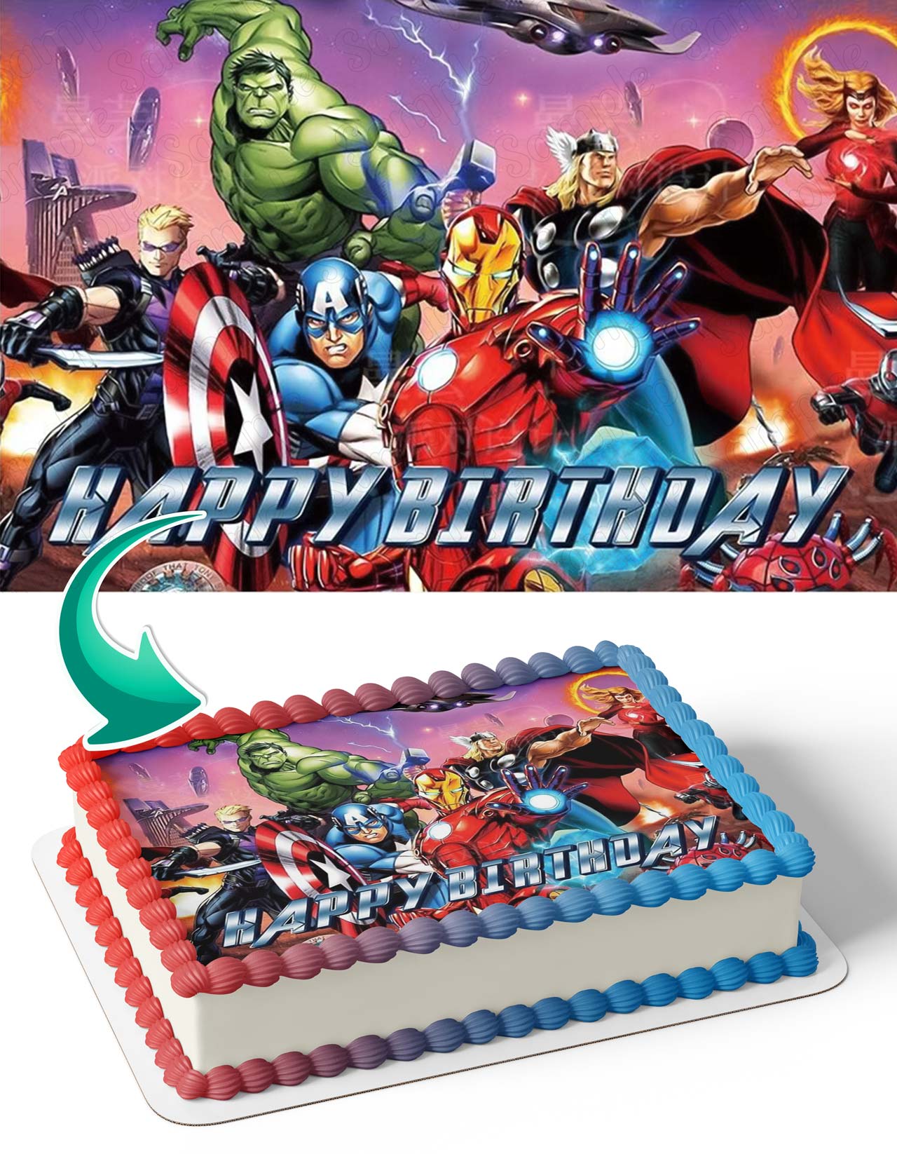 Marvel The Avengers Hulk Captain America Iron Man RB Edible Cake ...