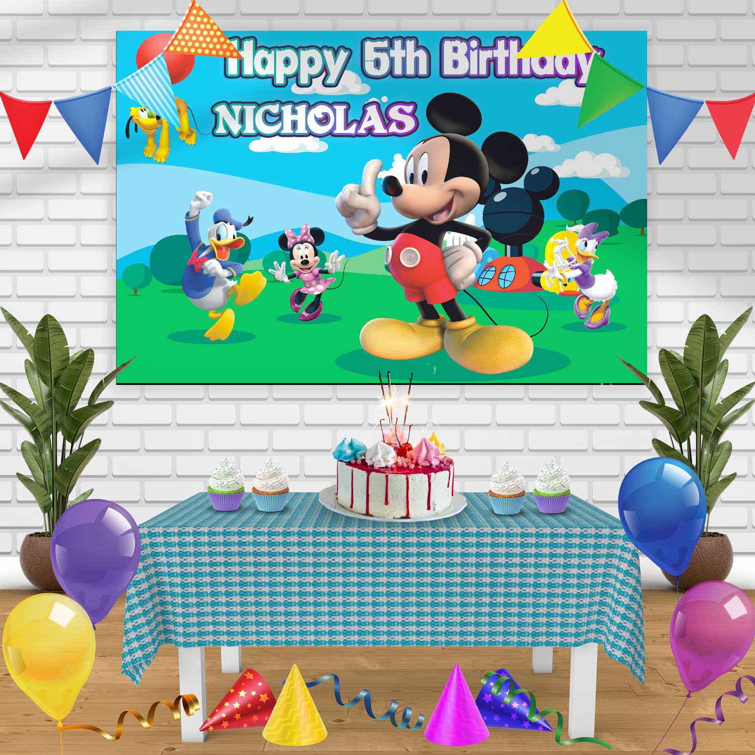 Mickey Birthday Banner Personalized Party Backdrop Decoration ...