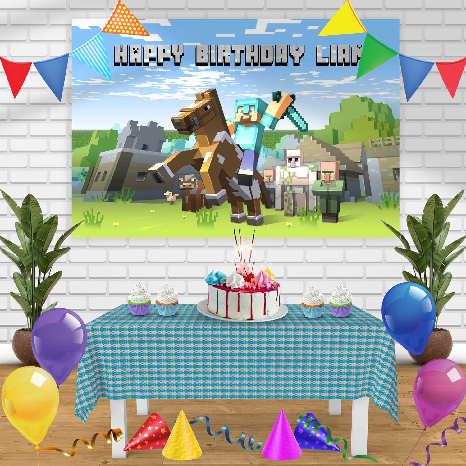 Minecraft 2020 Birthday Banner Personalized Party Backdrop Decoration ...