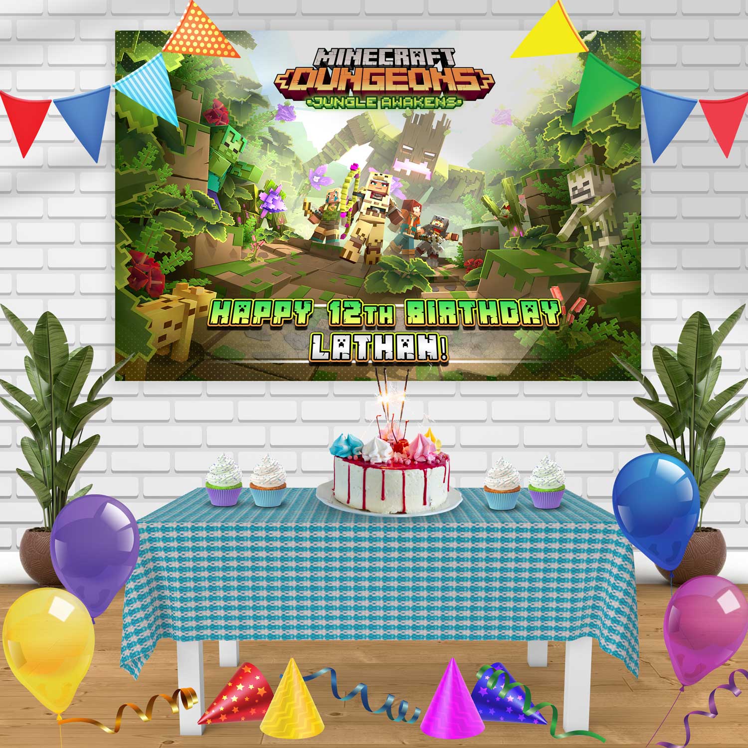 Minecraft Dungeons Jungle Awakens Birthday Banner Personalized Party B ...