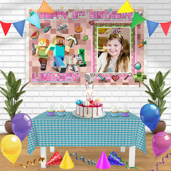 Minecraft Girls Frame Birthday Banner Personalized Party Backdrop Deco ...