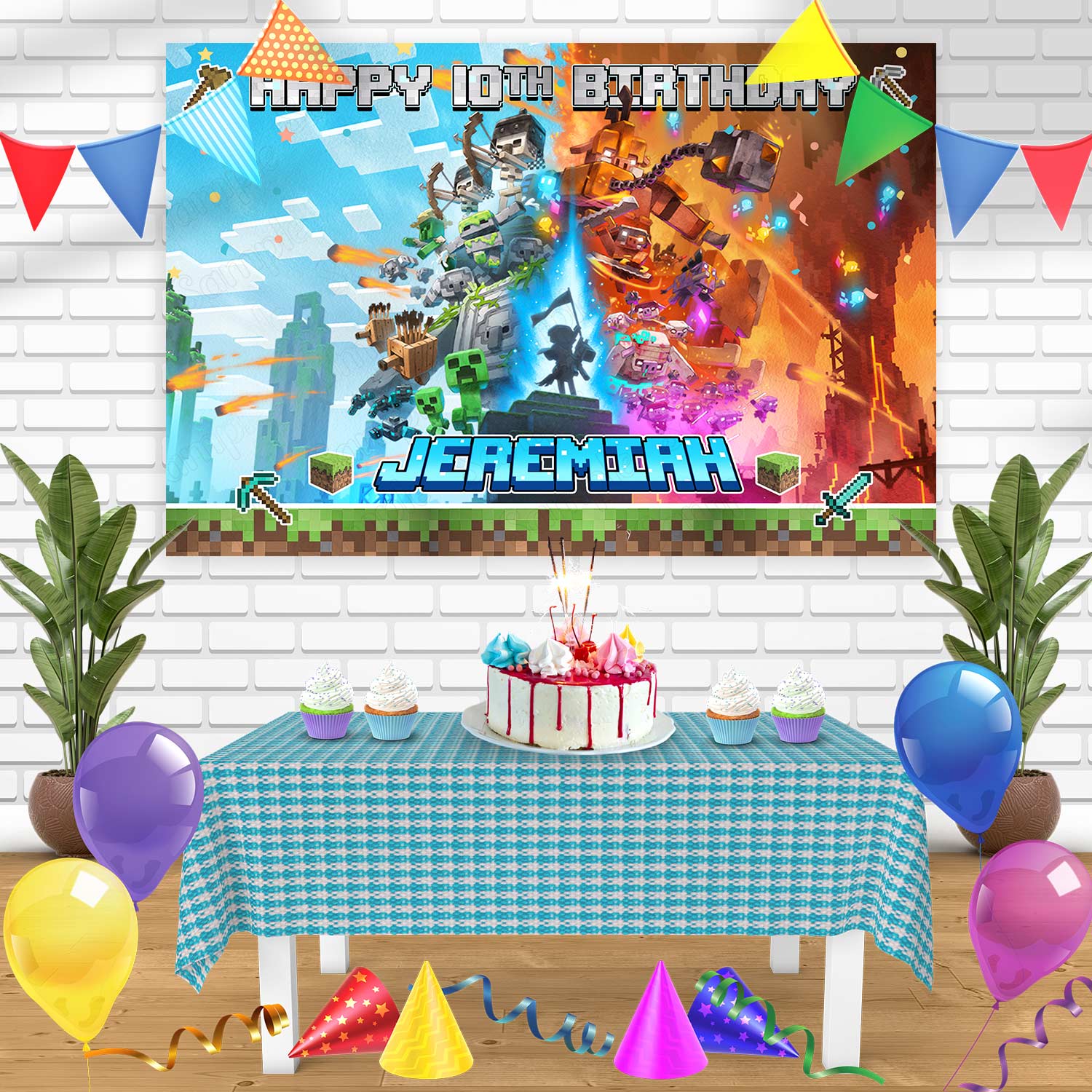Minecraft Legends AC Bn Birthday Banner Personalized Party Backdrop De ...