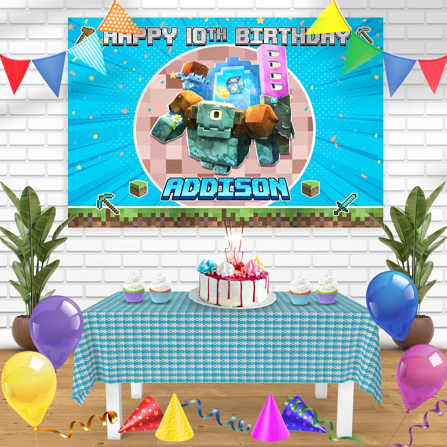 Minecraft Legends MK Bn Birthday Banner Personalized Party Backdrop De ...