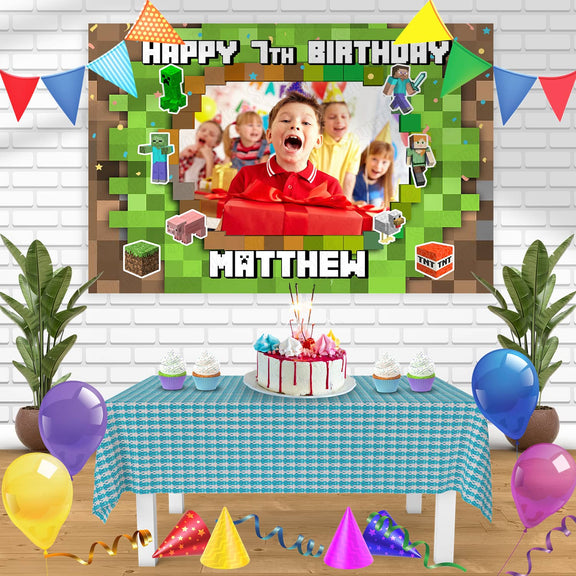 Minecraft Pixel Frame Birthday Banner Personalized Party Backdrop Deco ...