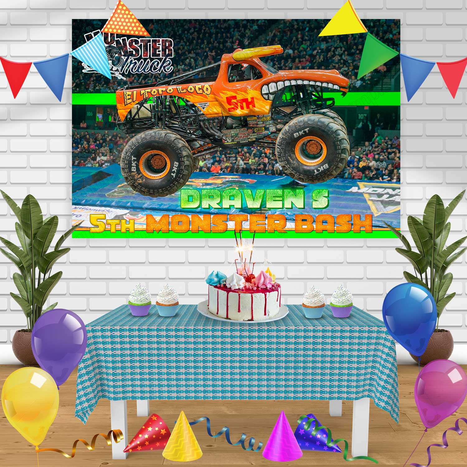 Monster Jam El Toro Loco Birthday Banner Personalized Party Backdrop D ...