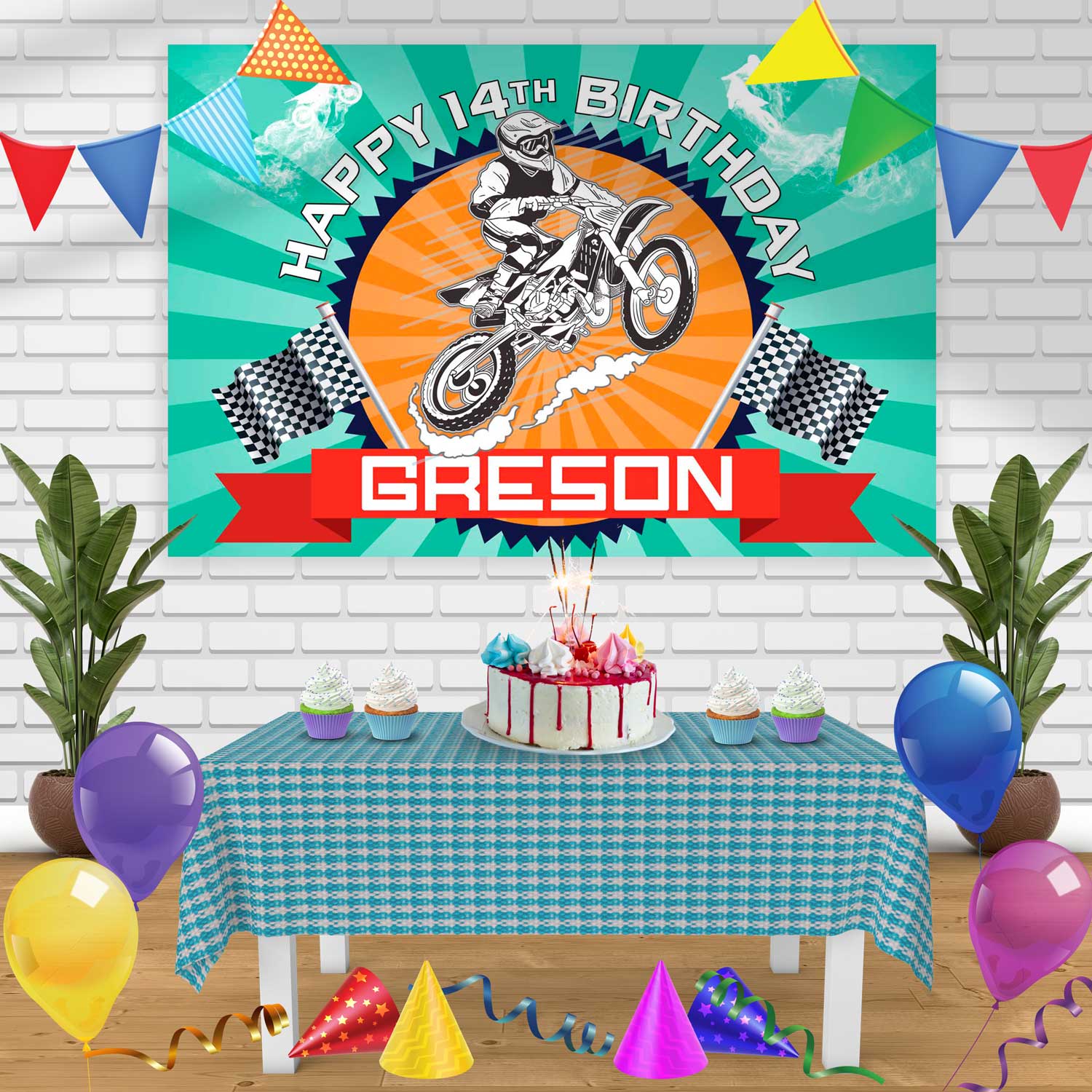 Motorcross 2 Birthday Banner Personalized Party Backdrop Decoration ...