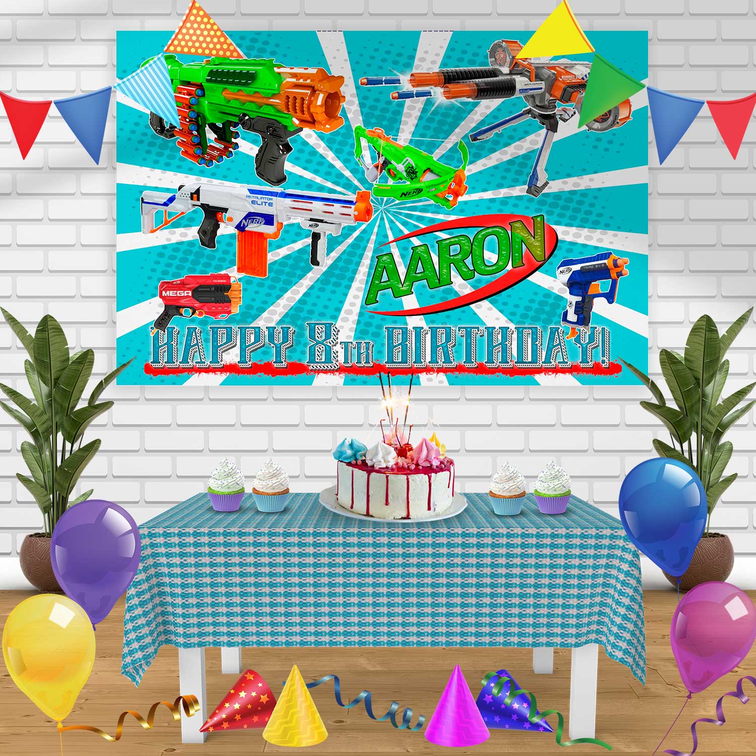 nerf 2 Birthday Banner Personalized Party Backdrop Decoration ...