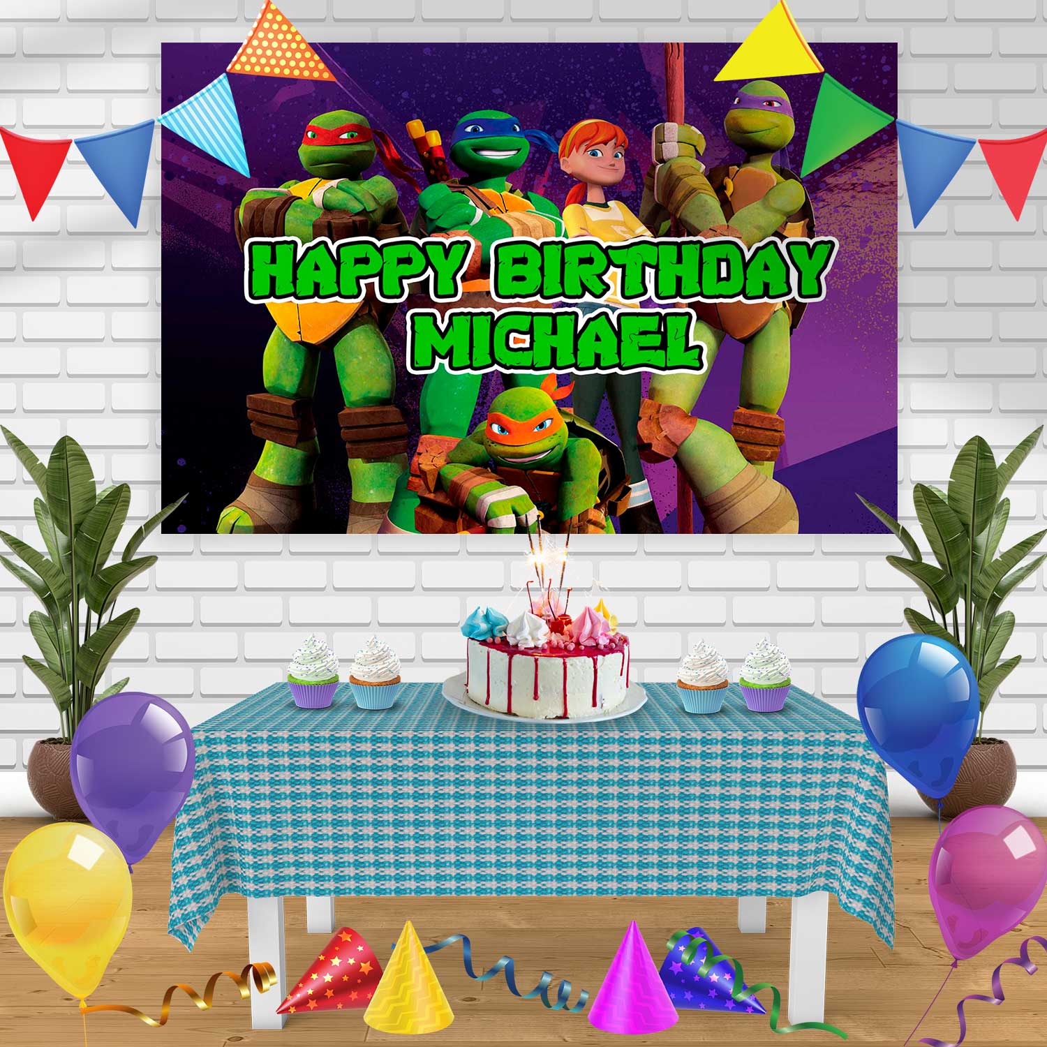 Ninja Turtles Birthday Banner Personalized Party Backdrop Decoration ...