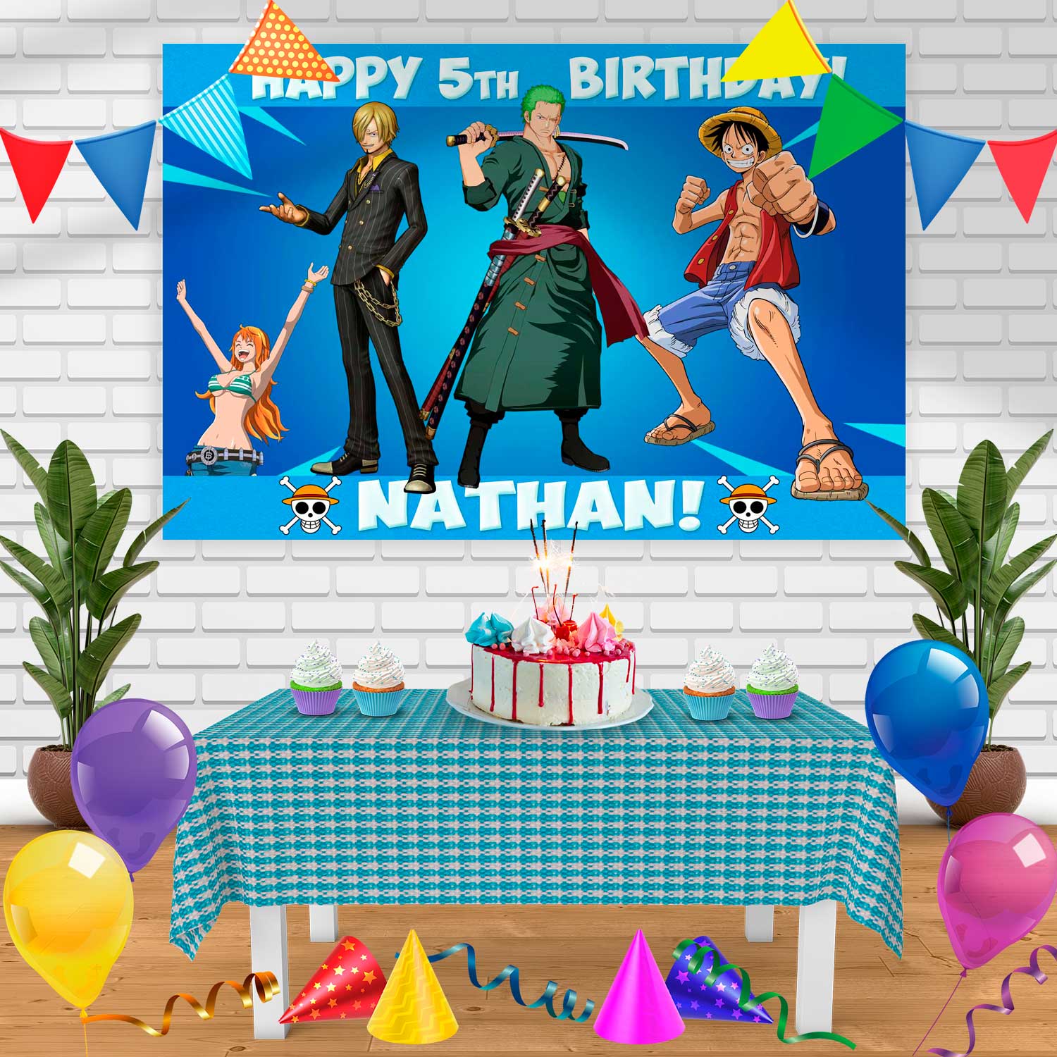 One Piece 2 Birthday Banner Personalized Party Backdrop Decoration ...