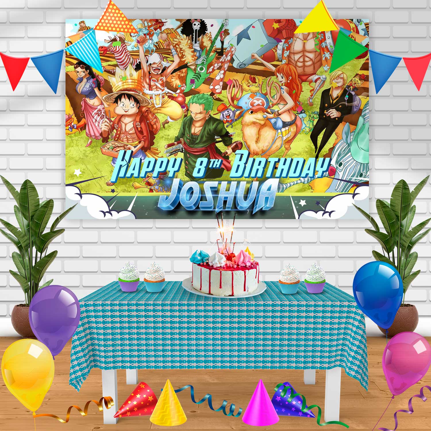 One Piece 4 Birthday Banner Personalized Party Backdrop Decoration ...